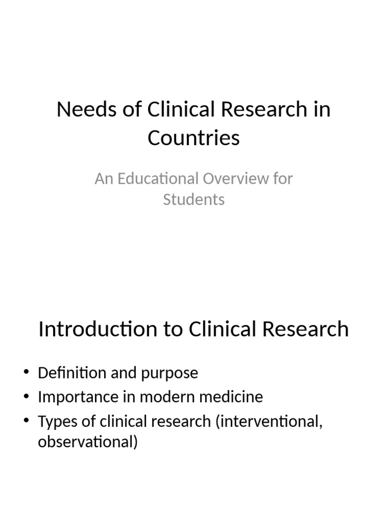 Needs of Clinical Research in Countries | PDF | Clinical Trial | Health ...