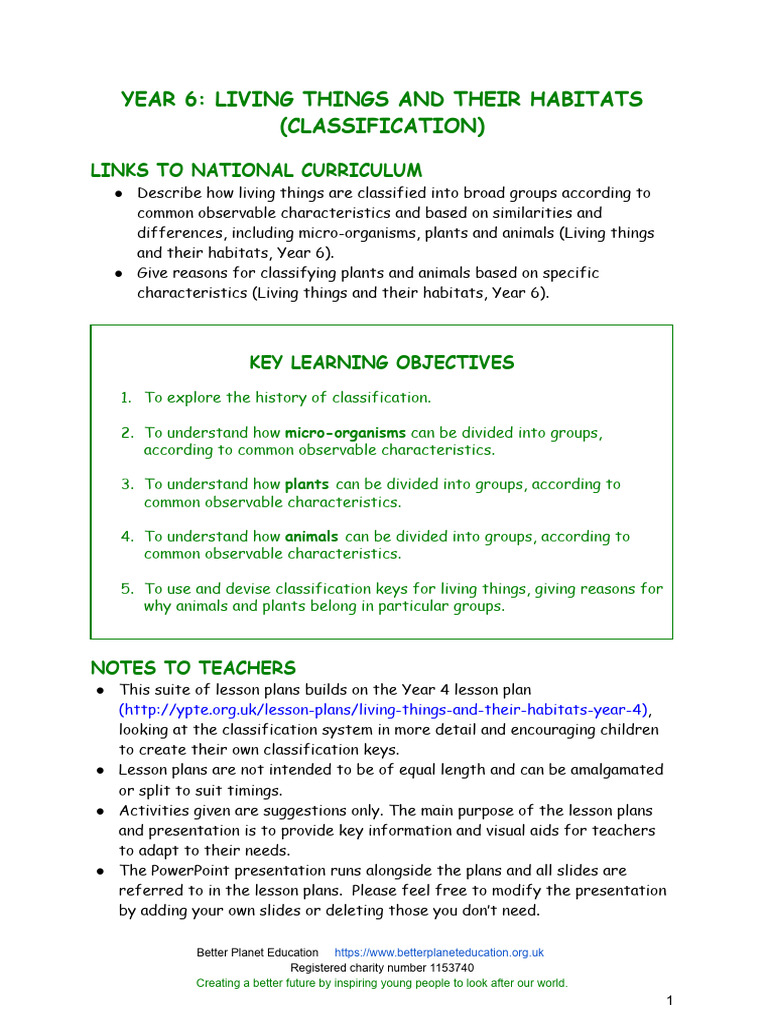 Year 6 Classification of Living Things | PDF | Vertebrates | Plants