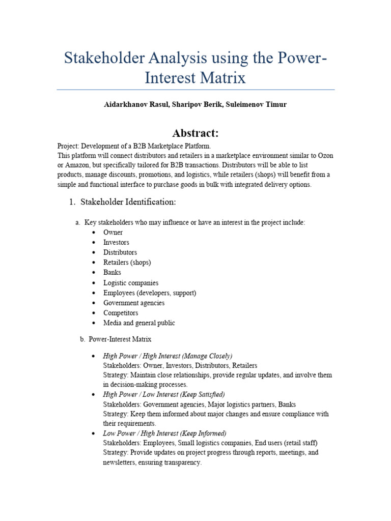 Stakeholder Analysis for B2B Marketplace | PDF | Retail | Swot Analysis