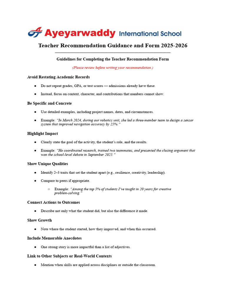 Teacher Recommendation Form Guide 2025-2026 | PDF | Teachers | Learning