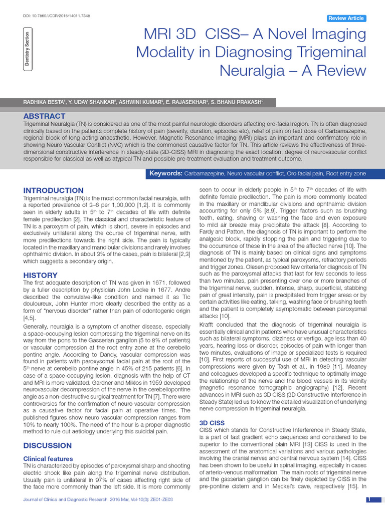 3D Ciss Mri For Trigeminal Neuralgia | PDF | Magnetic Resonance Imaging | Nervous System