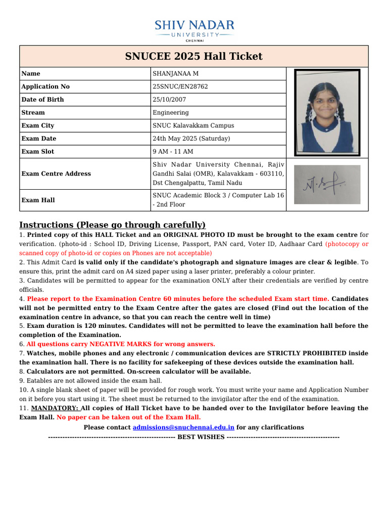 Snucee Hall Ticket 25snuc En28762 | PDF