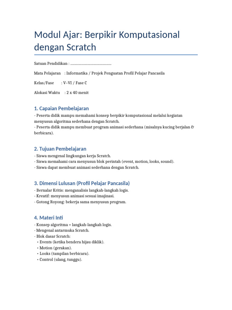 Modul Ajar Scratch untuk Kelas V-VI | PDF
