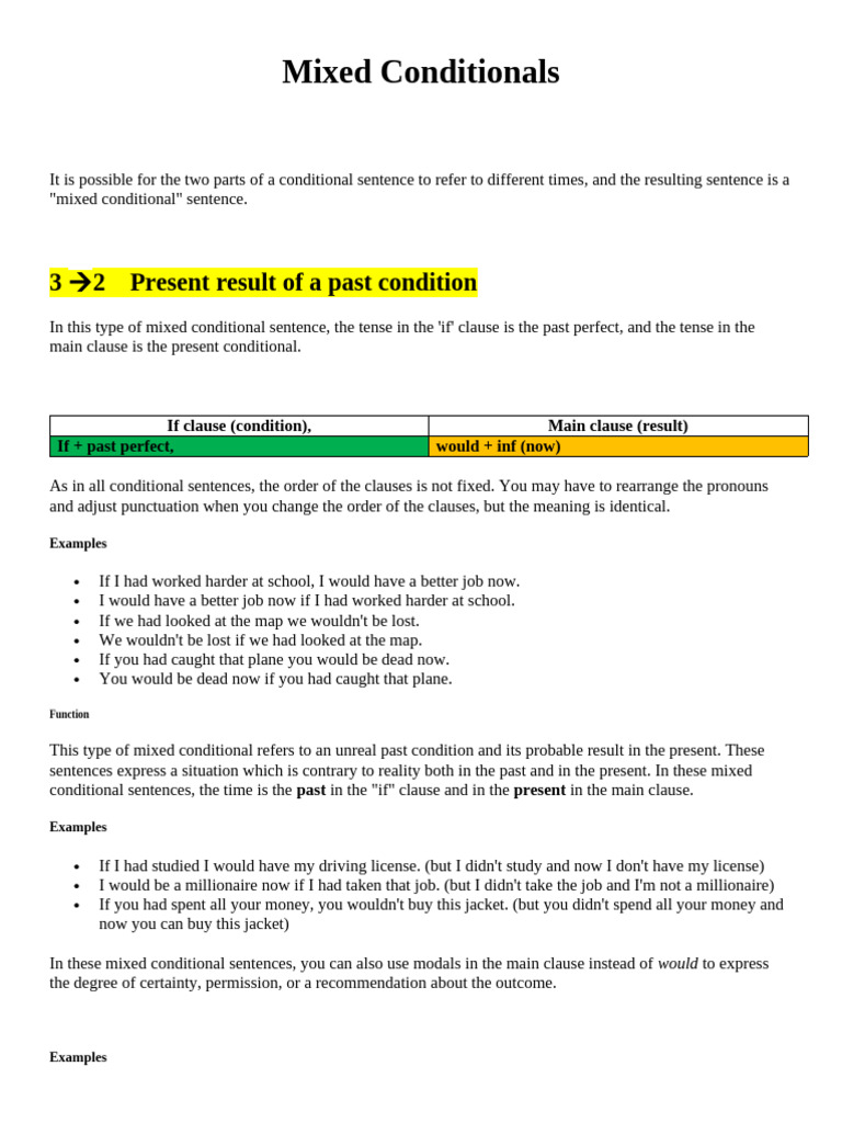 Mixed Conditionals Rules | PDF | Sentence (Linguistics) | Clause