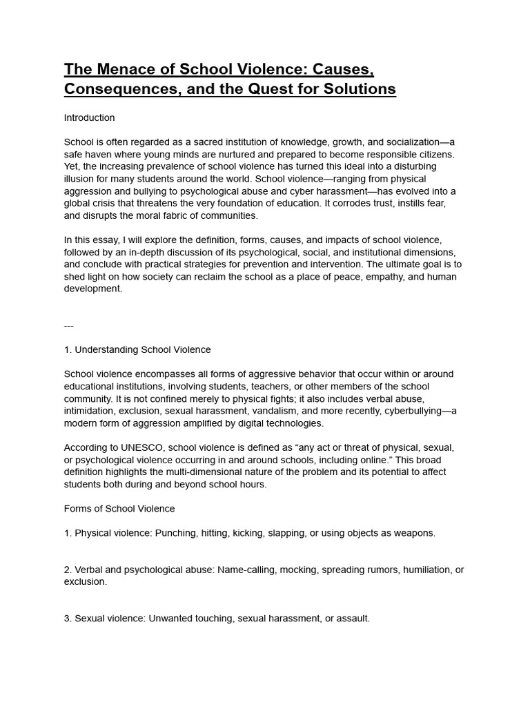 Writing Task 2 Essay 6 - School Violence | PDF | Violence | Bullying