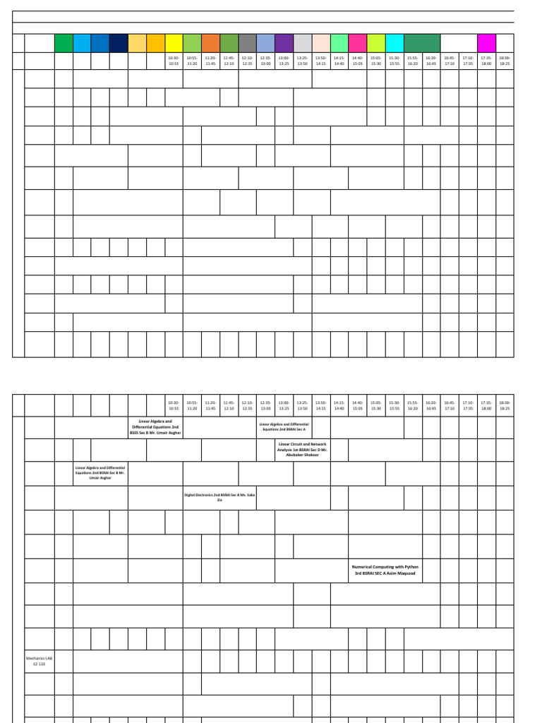 1st Semester Time Table Fall 2025 (BSES Section E) | PDF | Mathematical ...