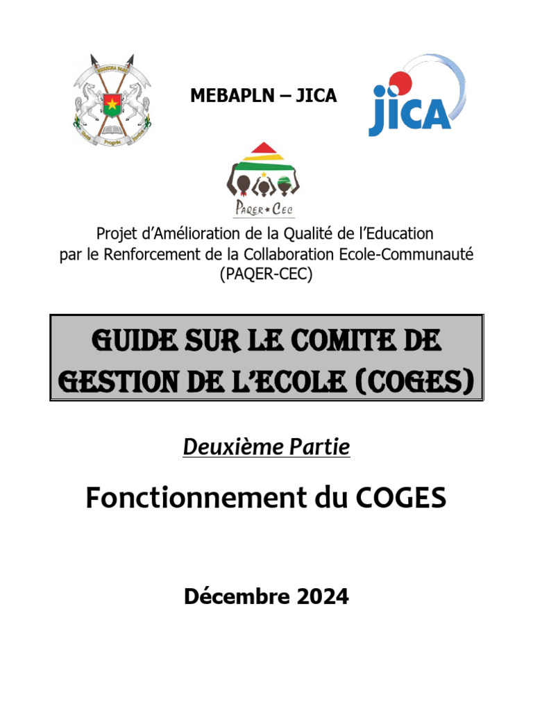 Guide de Fonctionnement du COGES | PDF | Bilan comptable | Planification