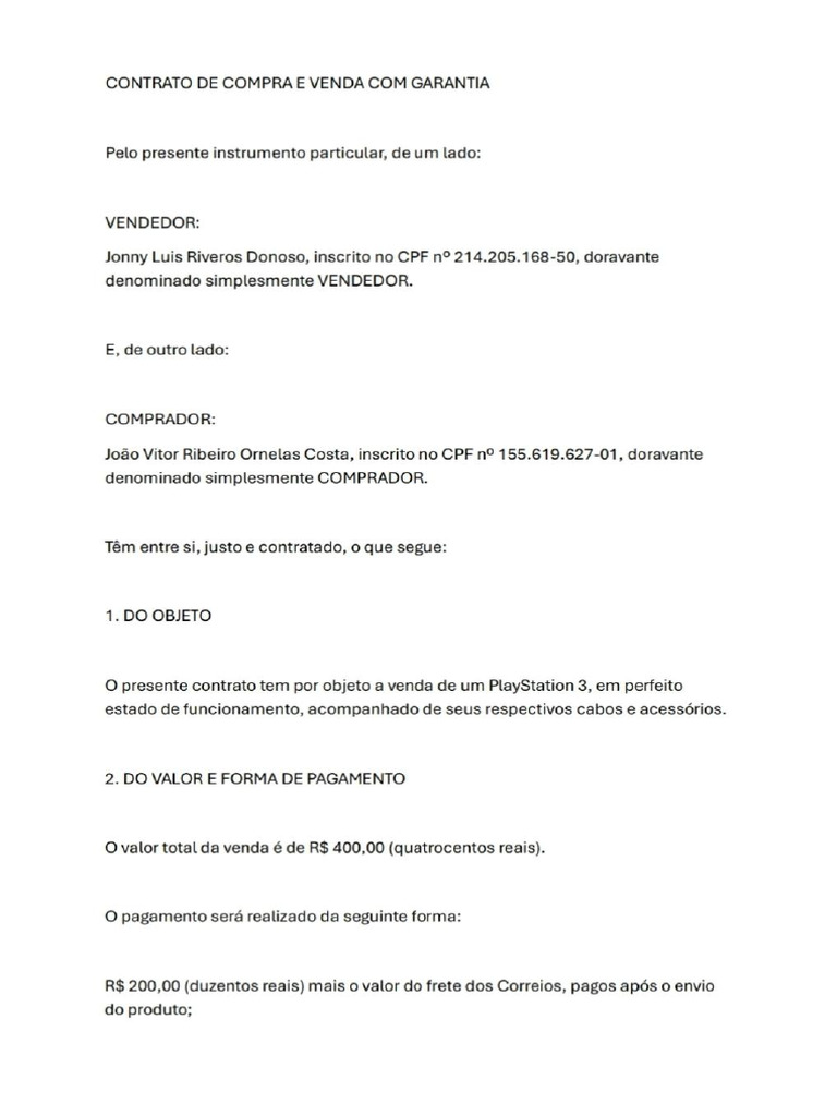 Contrato de Venda e Garantirá | PDF