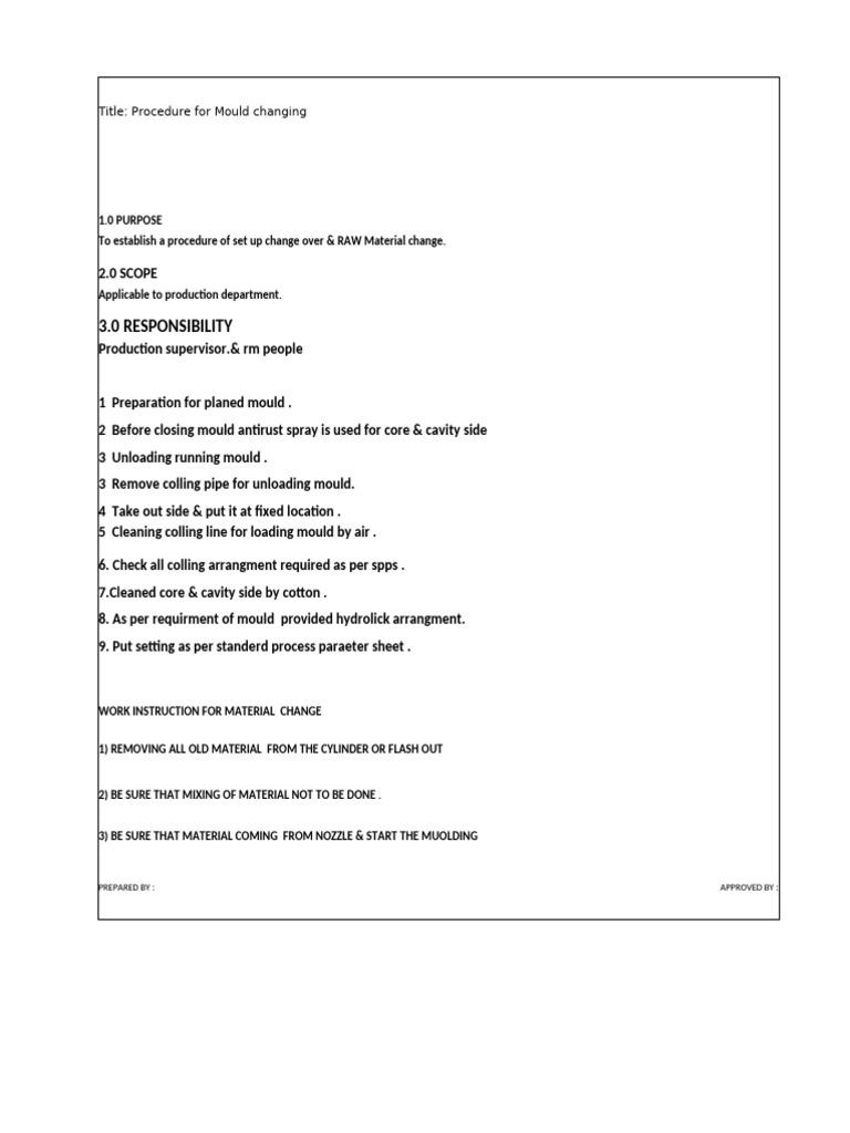 Mould Change Sop | PDF