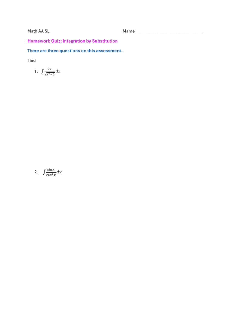 Math AA SL U7L5 HWQ | PDF
