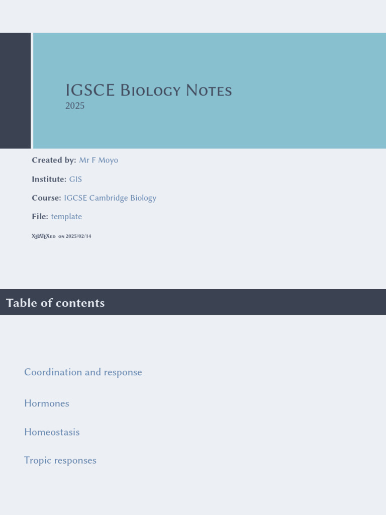 IGCSE Biology Coordination Notes | PDF | Nervous System | Neuron