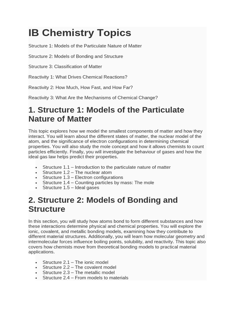 IB Chemistry: Key Topics Overview | PDF | Chemical Reactions | Chemical ...