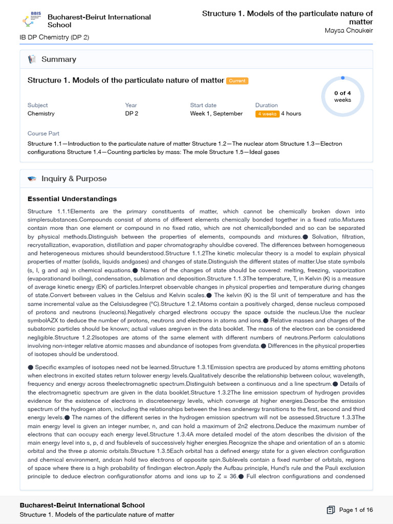 Structure 1. Models of The Particulate Nature of Matter | PDF | Mole ...