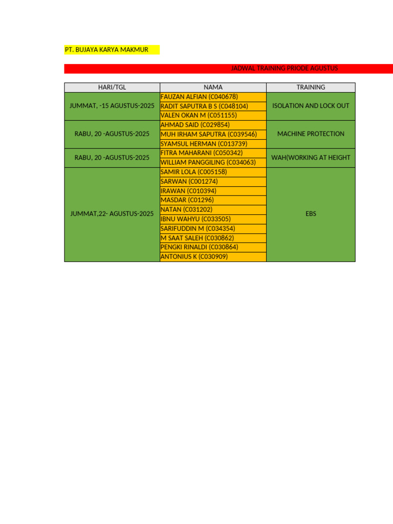 Jadwal Training | PDF