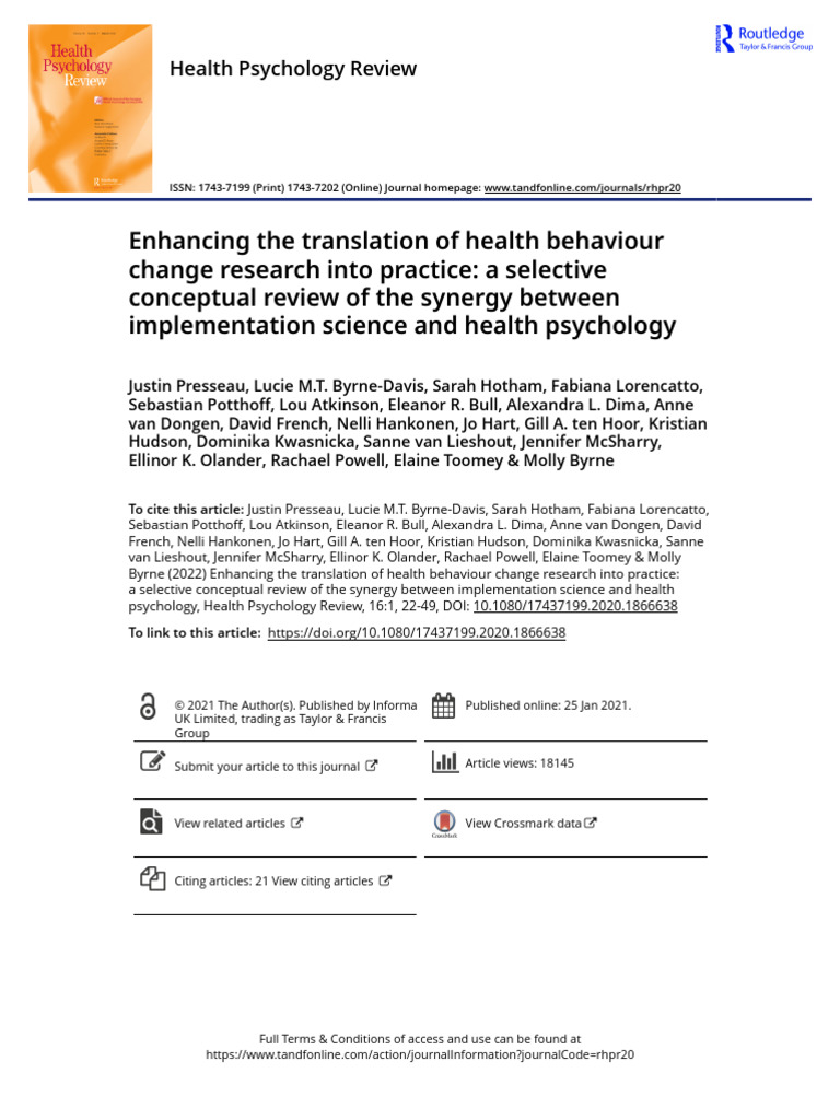 Enhancing The Translation of Health Behaviour Change Research Into ...