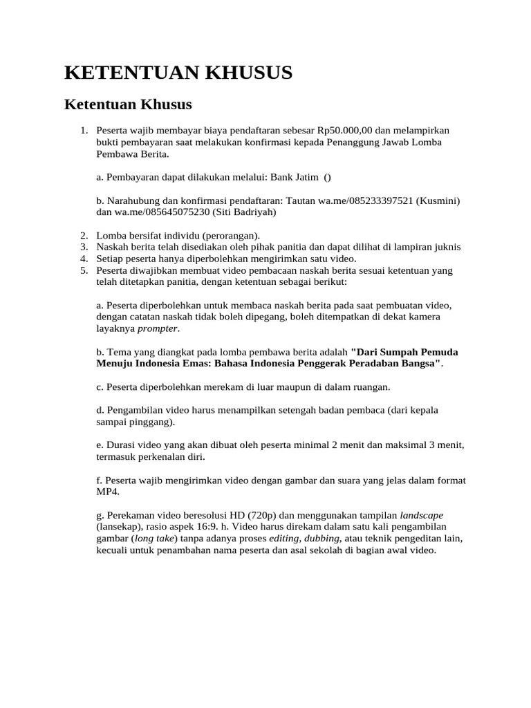 Lomba Pembawa Berita: Ketentuan dan Kriteria | PDF