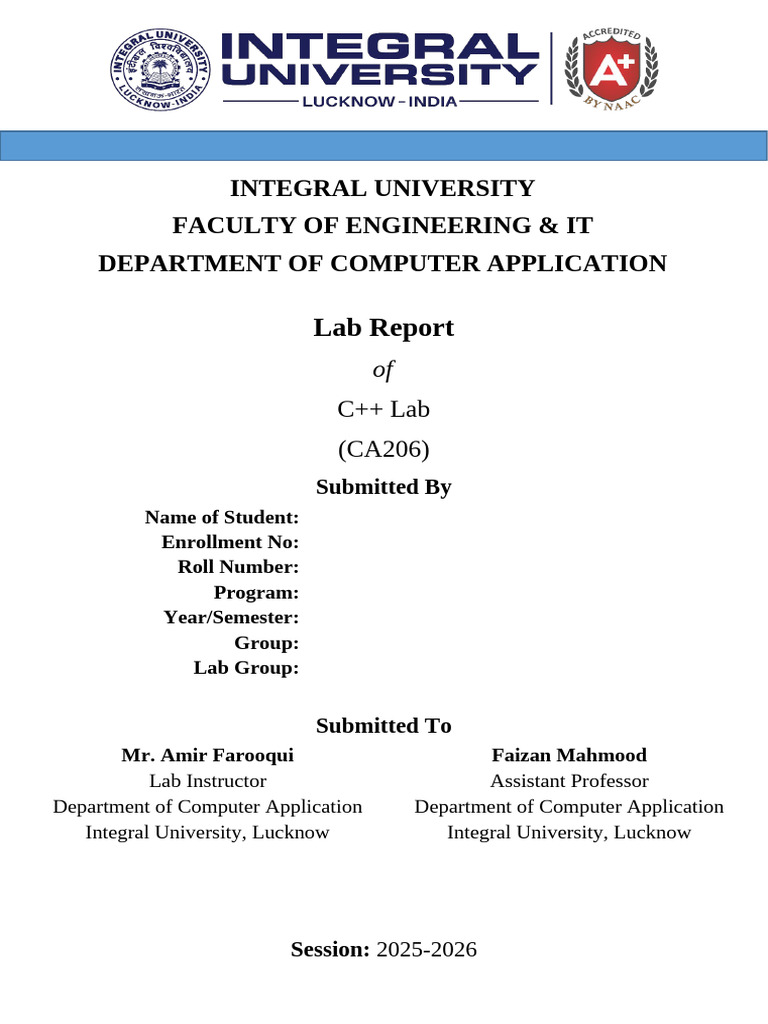 C++ Lab Report Front Page Template | PDF