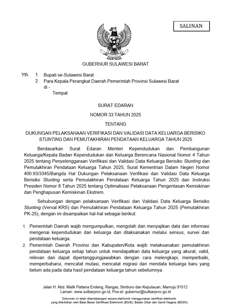Salinan Surat Edaran Gubernur Nomor 33 Tahun 2025 | PDF