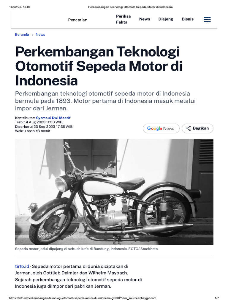 Perkembangan Teknologi Otomotif Sepeda Motor Di Indonesia | PDF