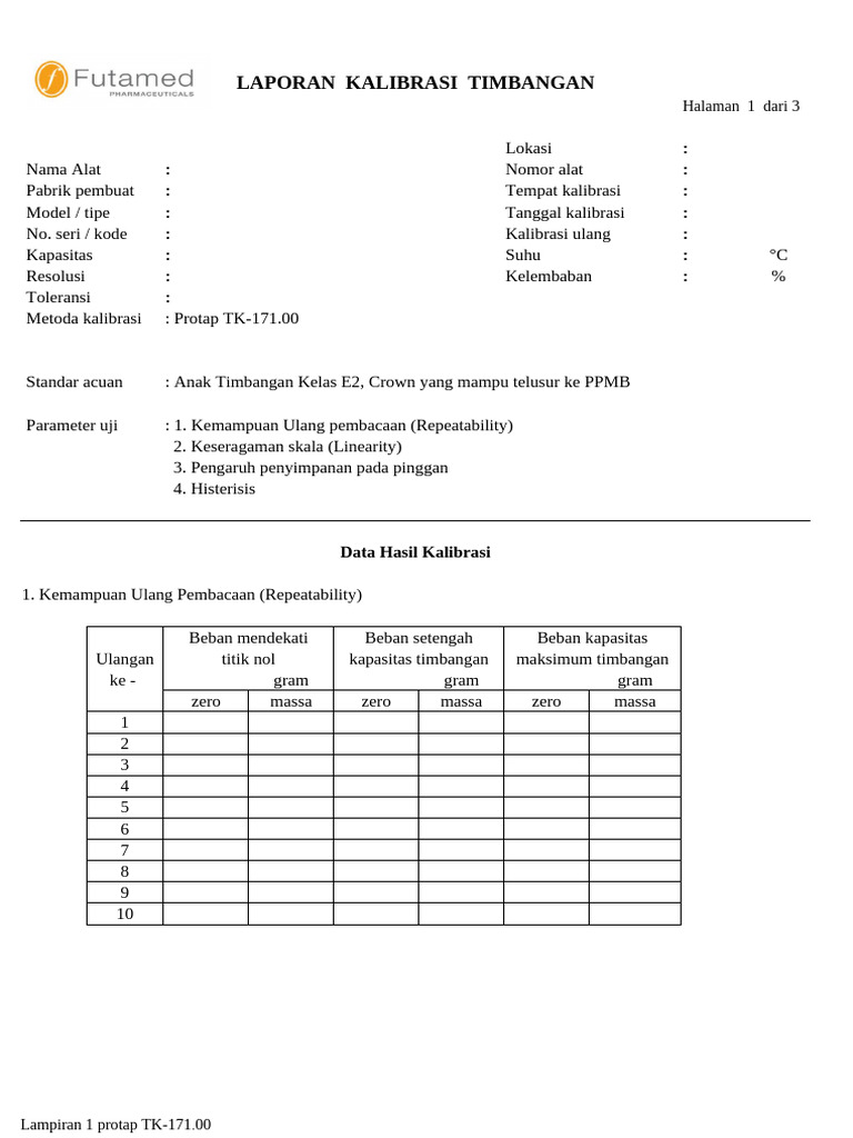 Form Laporan Kalibrasi Timbangan | PDF