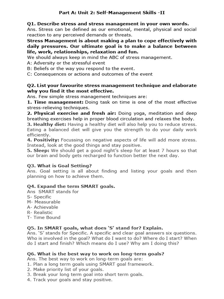 Chapter 2 Self - Management | PDF | Stress Management | Psychology