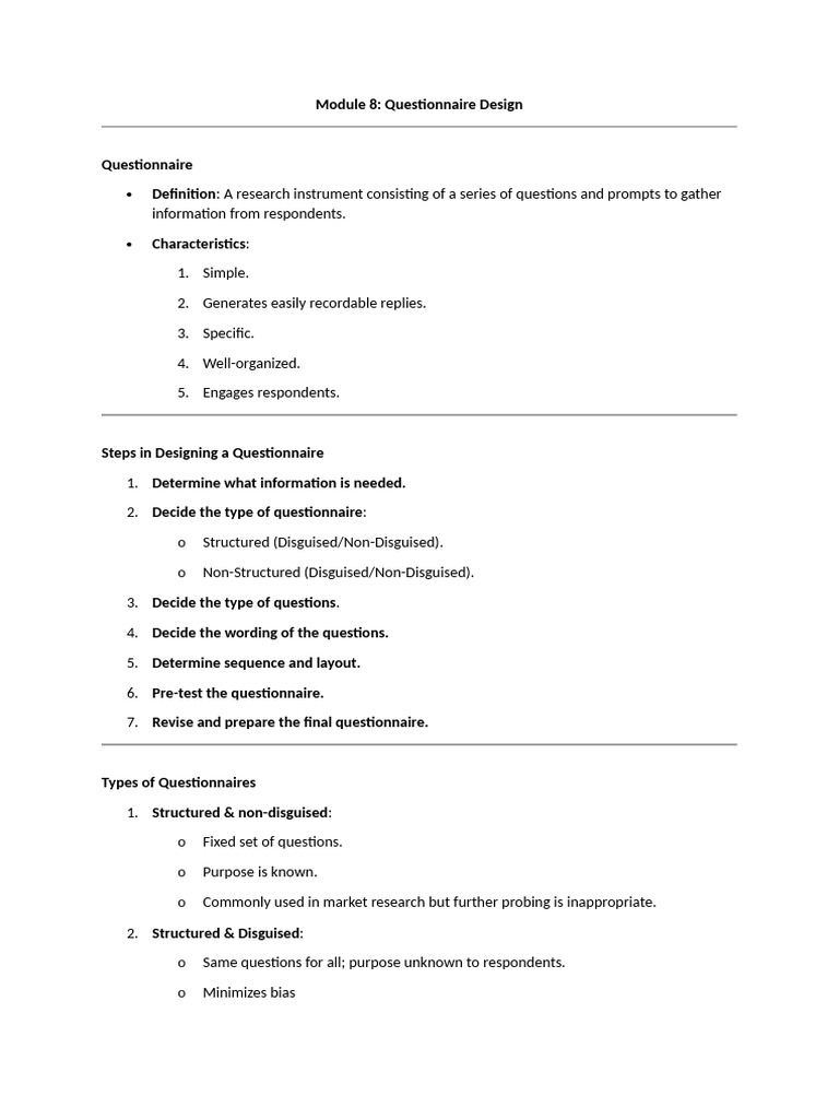 RM MODULE 8 - Questionnaire Design | PDF | Questionnaire