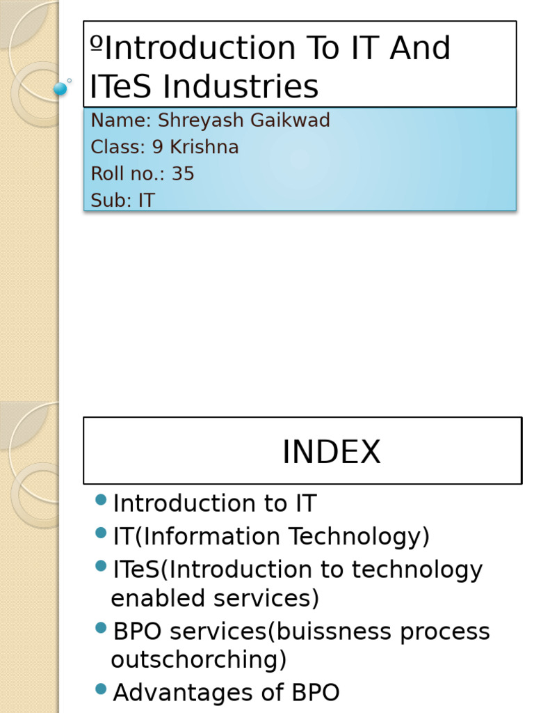 ºintroduction To IT and ITeS Industries | PDF | Outsourcing | Software