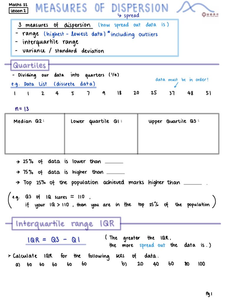 S1 L2 Measures of Dispersion STUDENT Notes | PDF | Quartile ...