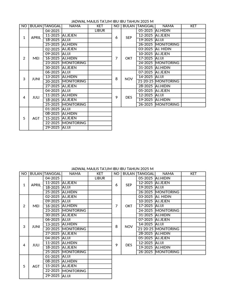 Jadwal Mt Ibu Ibu | PDF
