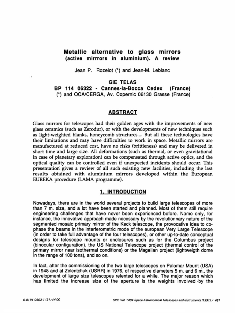 Metallic Alternative To Glass Mirrors | PDF | Mirror | Physical Sciences