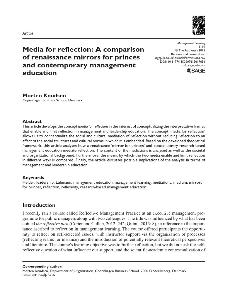 Media For Reflection A Comparison of Renaissance Mirrors For Princes ...