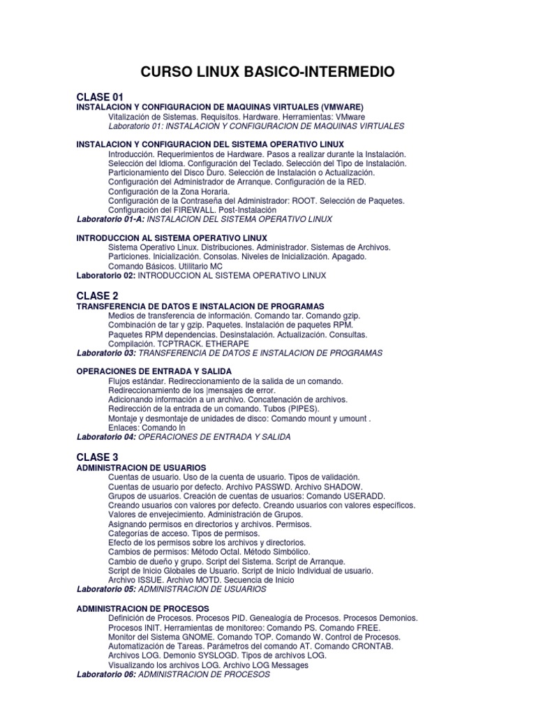 Temario De Curso Linux Basico Intermedio Pdf Enrutador Computación