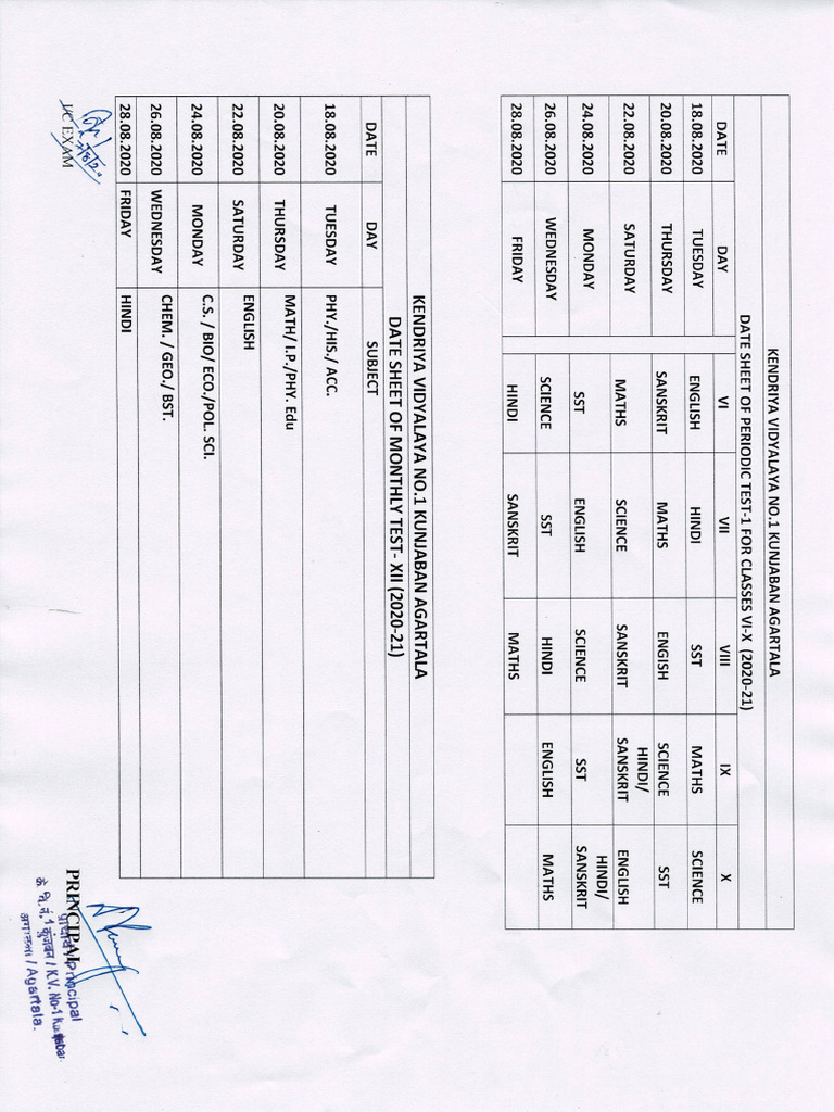 PT-1 Time Table | PDF