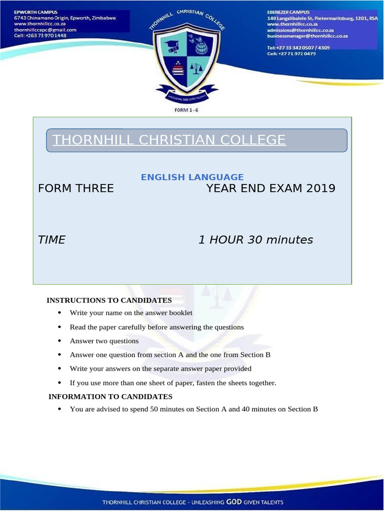 Form 3 English Paper 1 Cover | PDF