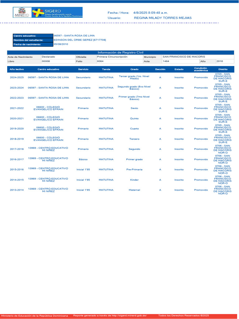 Historico Matric Ula | PDF