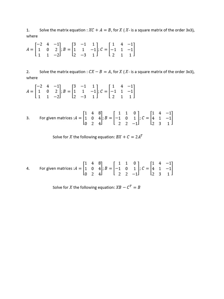 Matrix Equation Solutions for 3x3 X | PDF