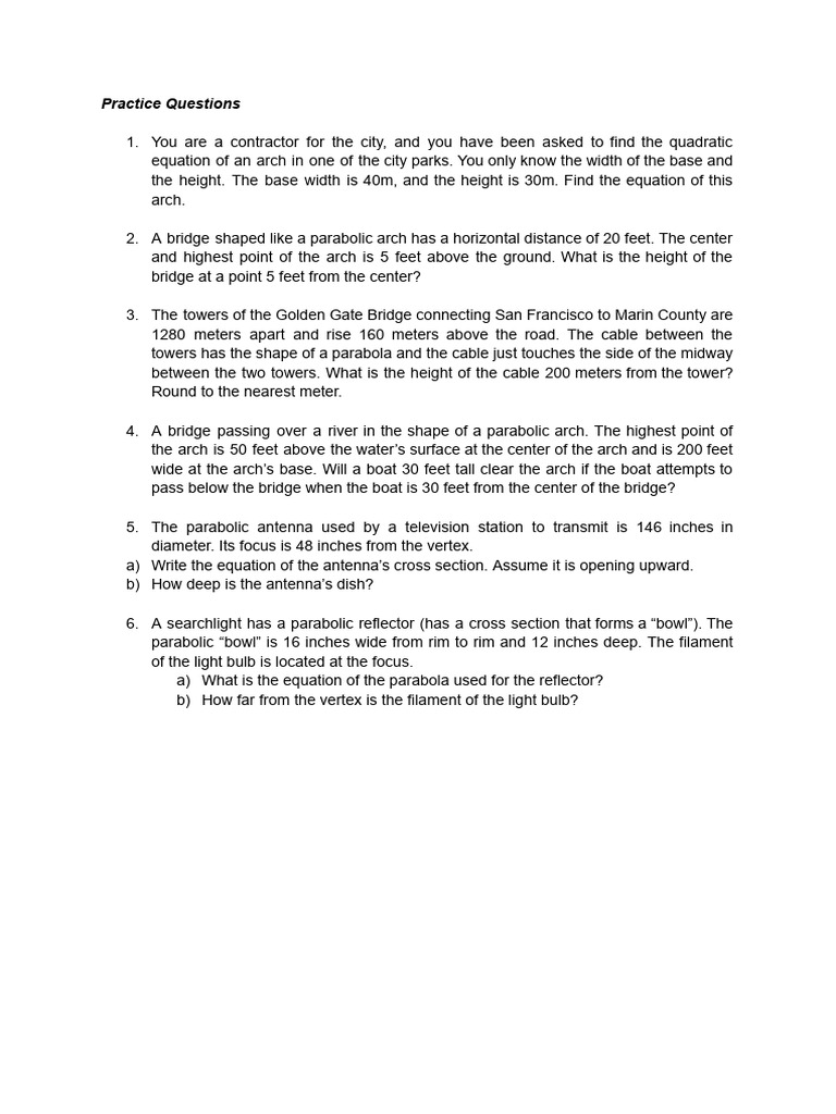 Parabolas - Word Problems | PDF