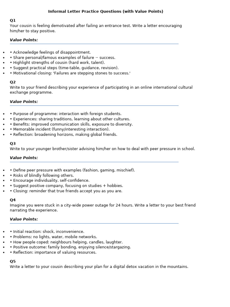 Informal Letter Writing Practice Guide | PDF | Psychology ...