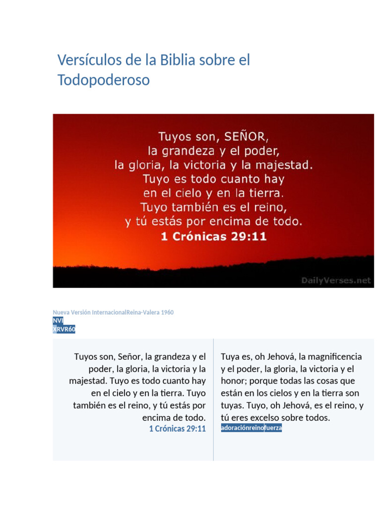 Versículos sobre el Poder de Dios | PDF | Omnipotencia | Dios
