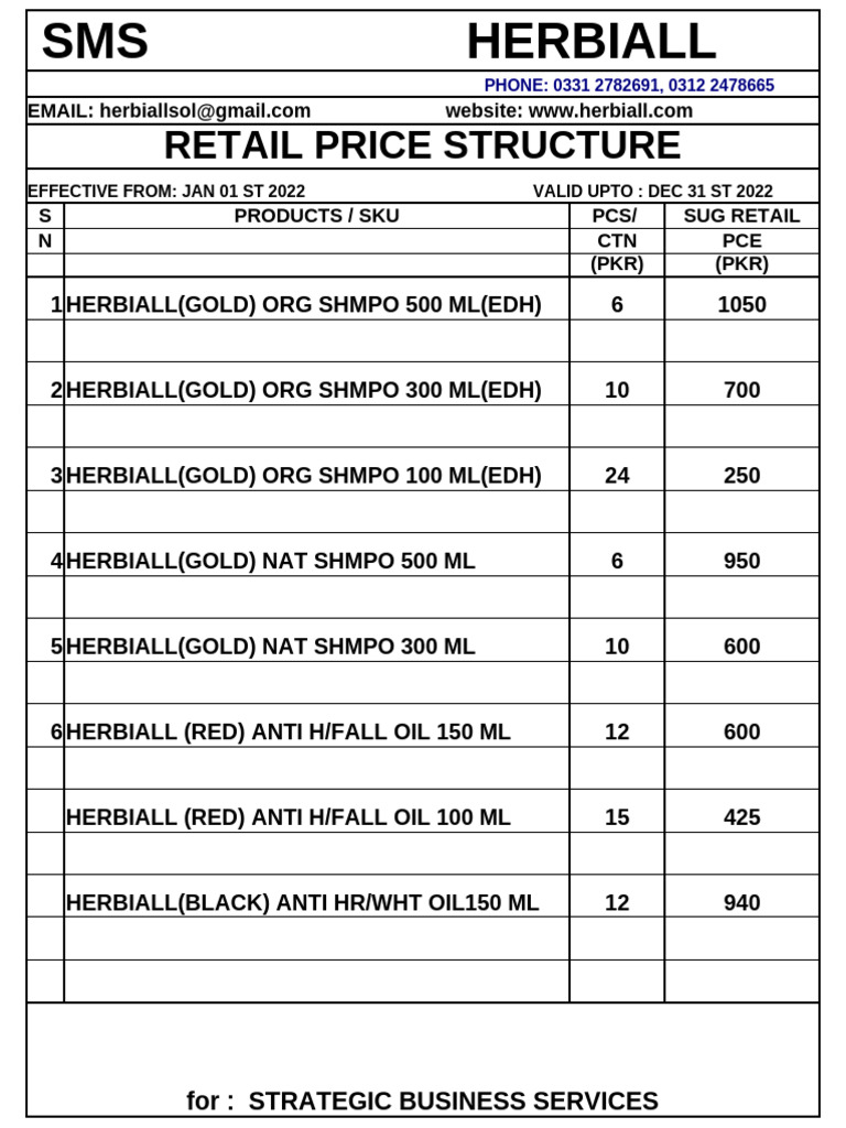Sms Herbiall Master Dist Retail & Trade Price Structure | PDF