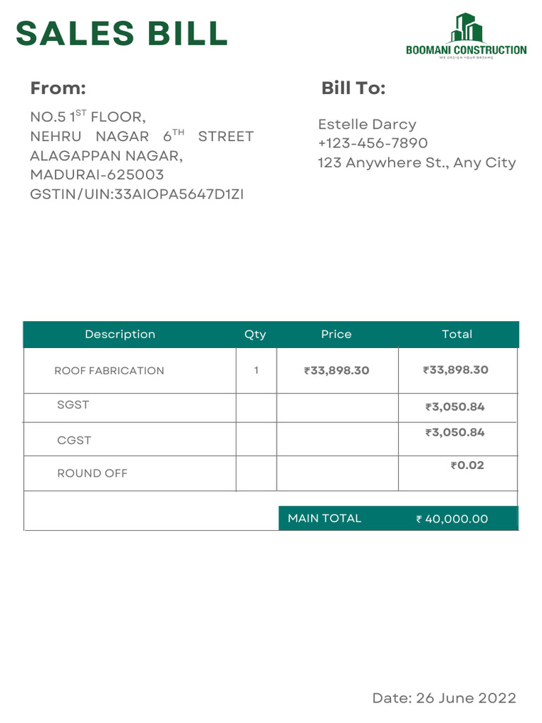 Invoice for Roof Fabrication Services | PDF