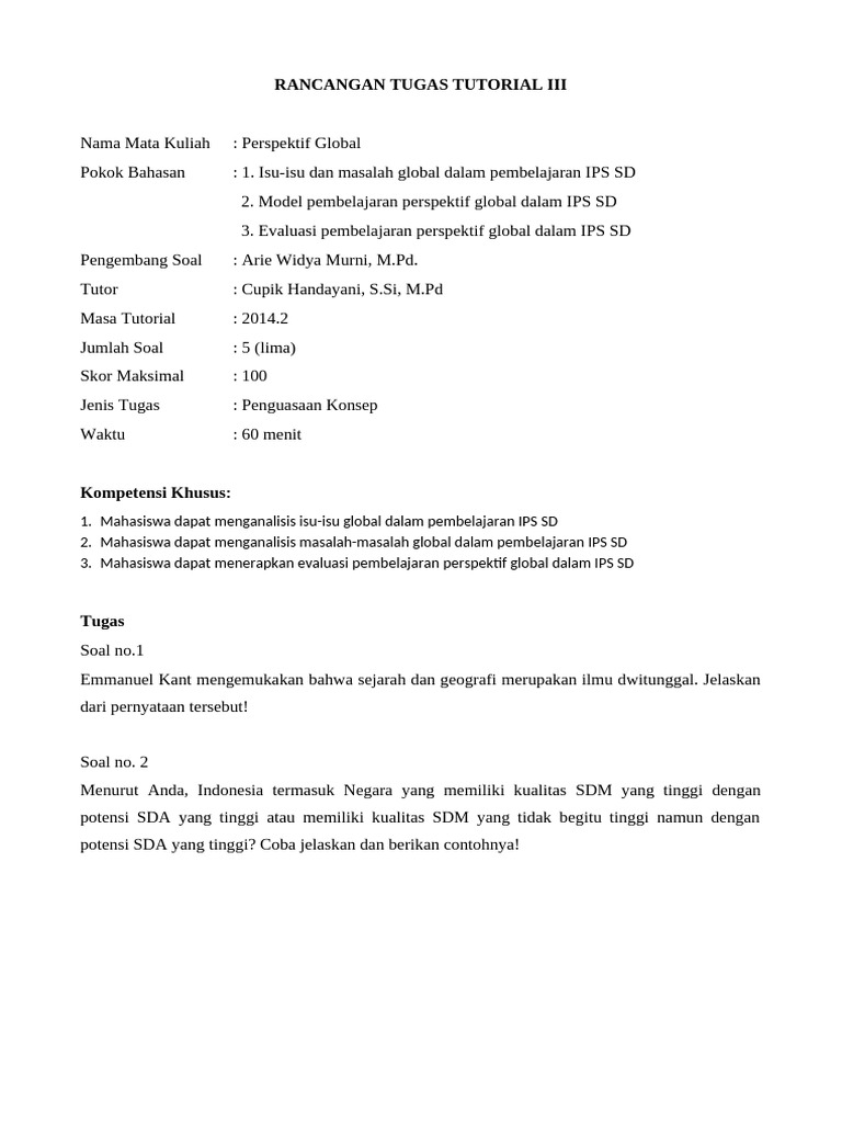 Rancangan Tugas Tutorial III | PDF