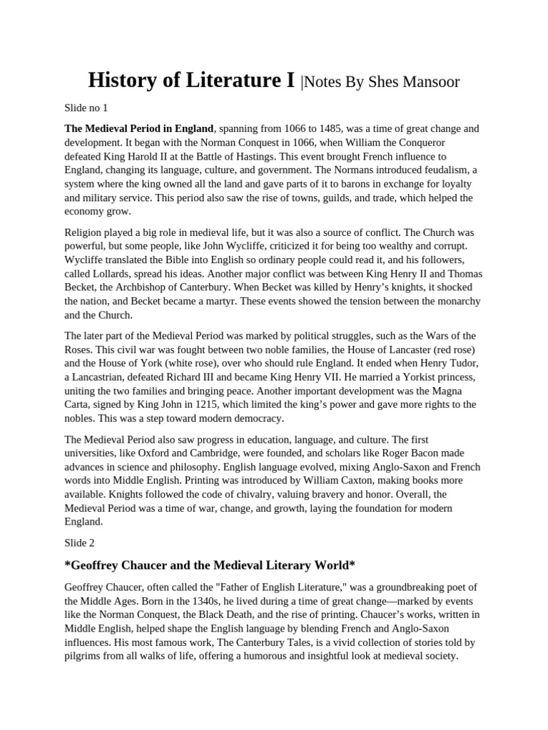 Medieval Literature and Humanism Overview | PDF | Novels | Renaissance