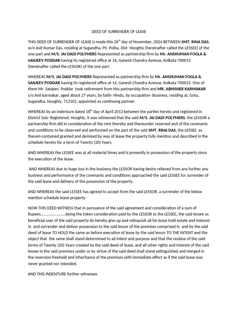 Deed of Surrender of Lease | PDF | Lease | Environmental Law