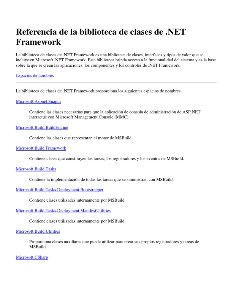 Biblioteca de Clases de .NET Framework | PDF | .NET Framework ...