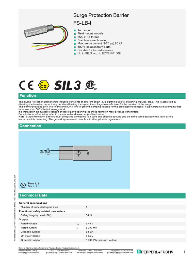 Surge Protection Barrier FS-LB-I Specs | PDF