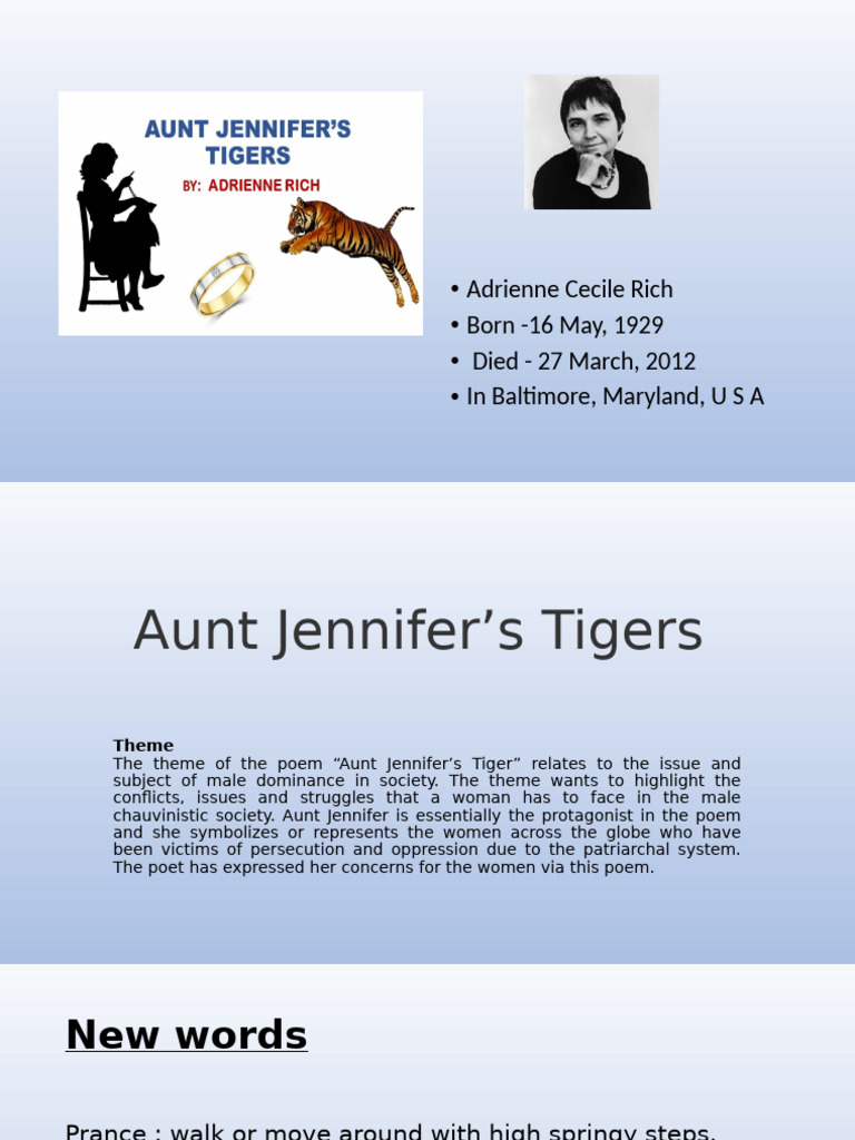 Poem 6 Aunt Jennifer's Tigers | PDF