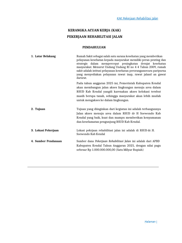 Rehabilitasi Jalan Akses RSUD Kendal 2025 | PDF