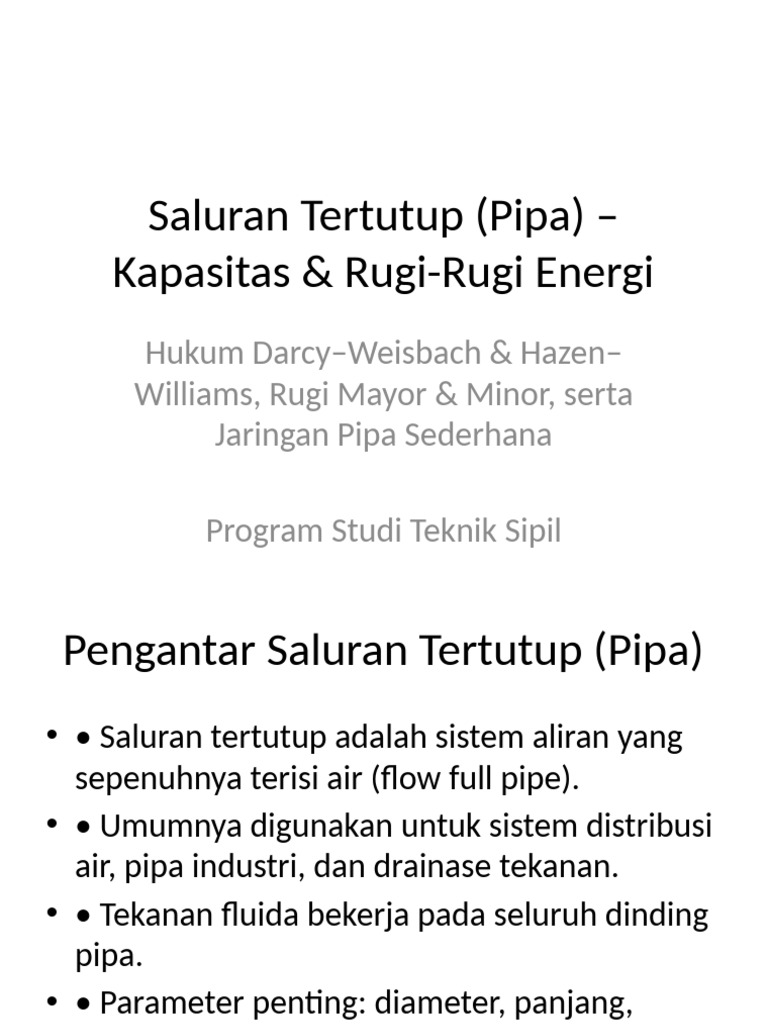 Kapasitas dan Rugi Energi Pipa | PDF