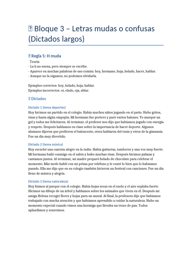 Dictados largos sobre letras confusas | PDF